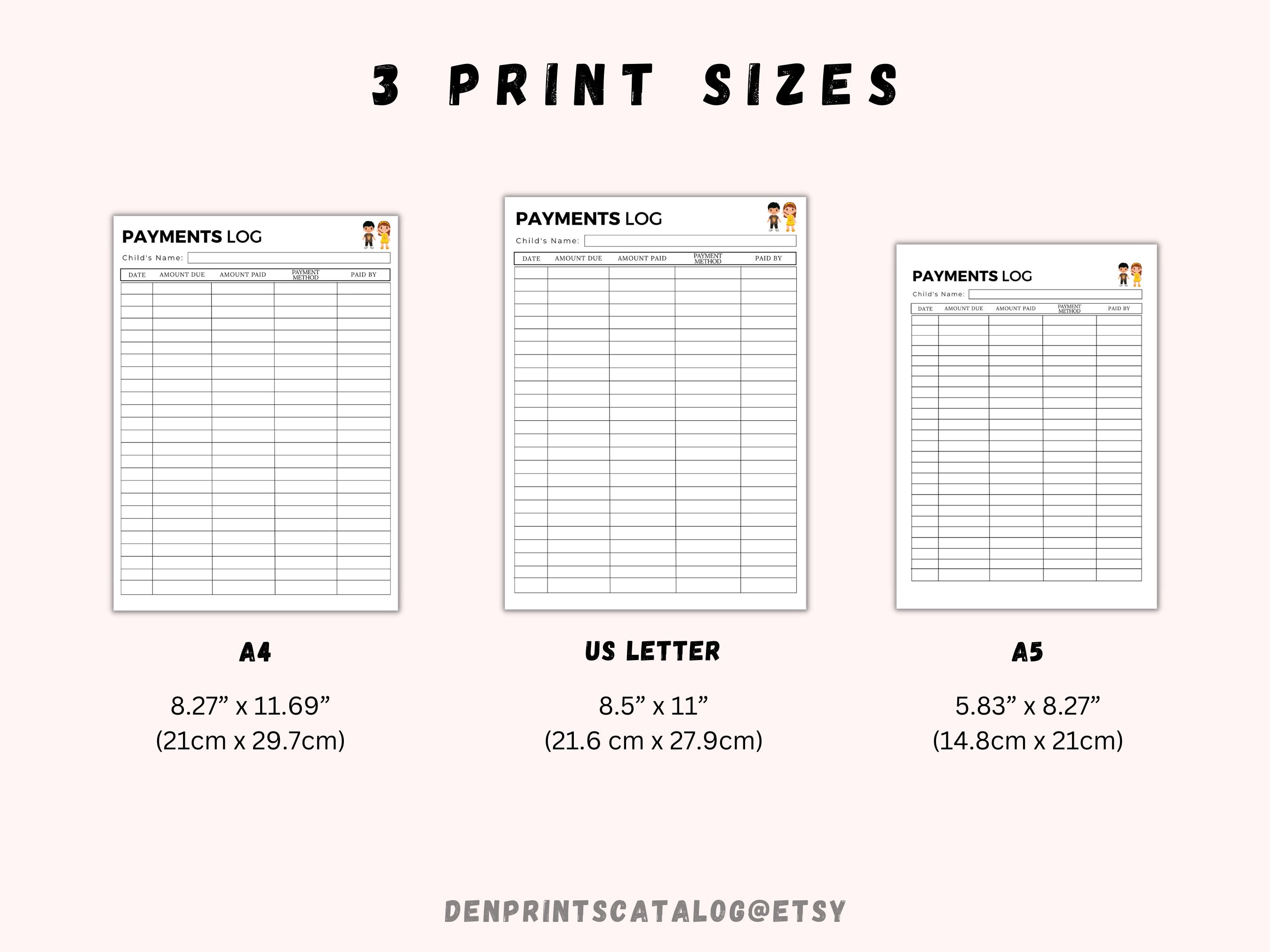 Tuition Payment Log Printable, Daycare Payment Log, Childcare Payment ... Tuition Payment Log Printable, Daycare Payment Log, Childcare Payment ...
