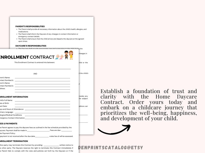 Editable Home Daycare Contract Template, Home Daycare Agreement Form ...