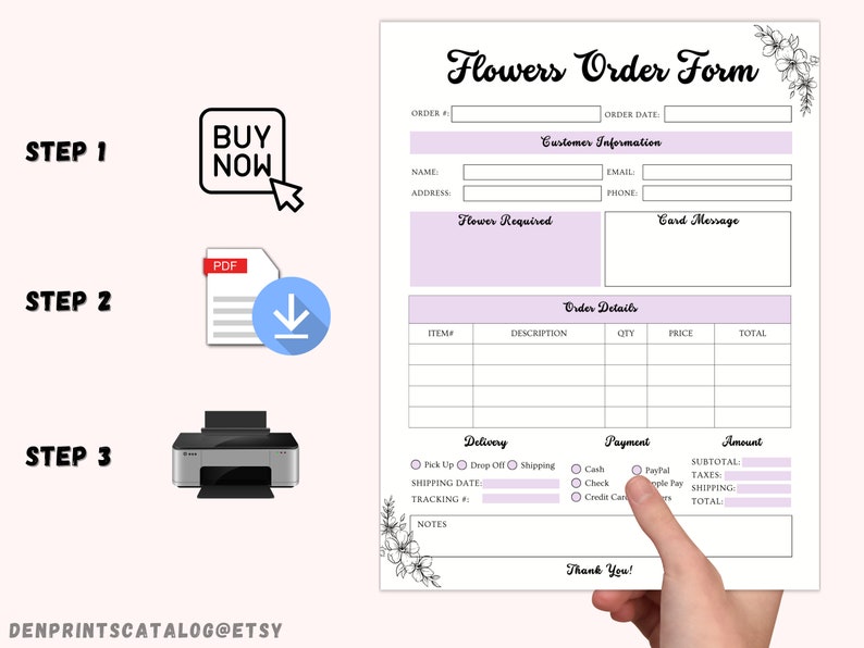 EDITABLE FLORIST ORDER Form, Printable Flowers Order Form Template ...