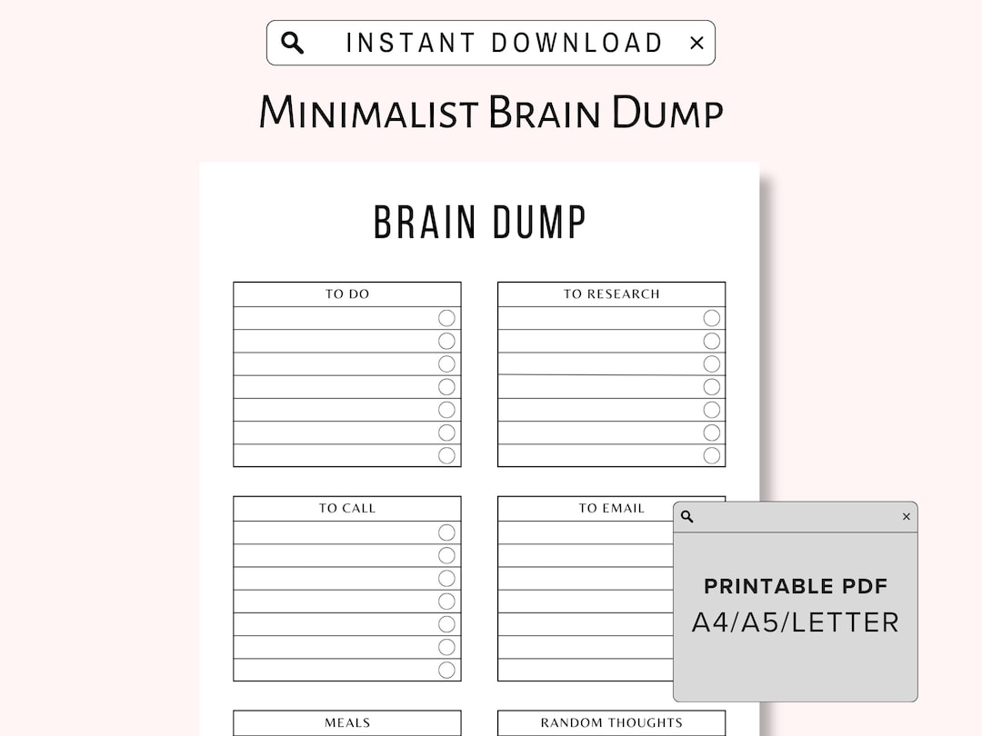 Minimalist Brain Dump,thought Organizer, ADHD Brain Dump, Thought ...