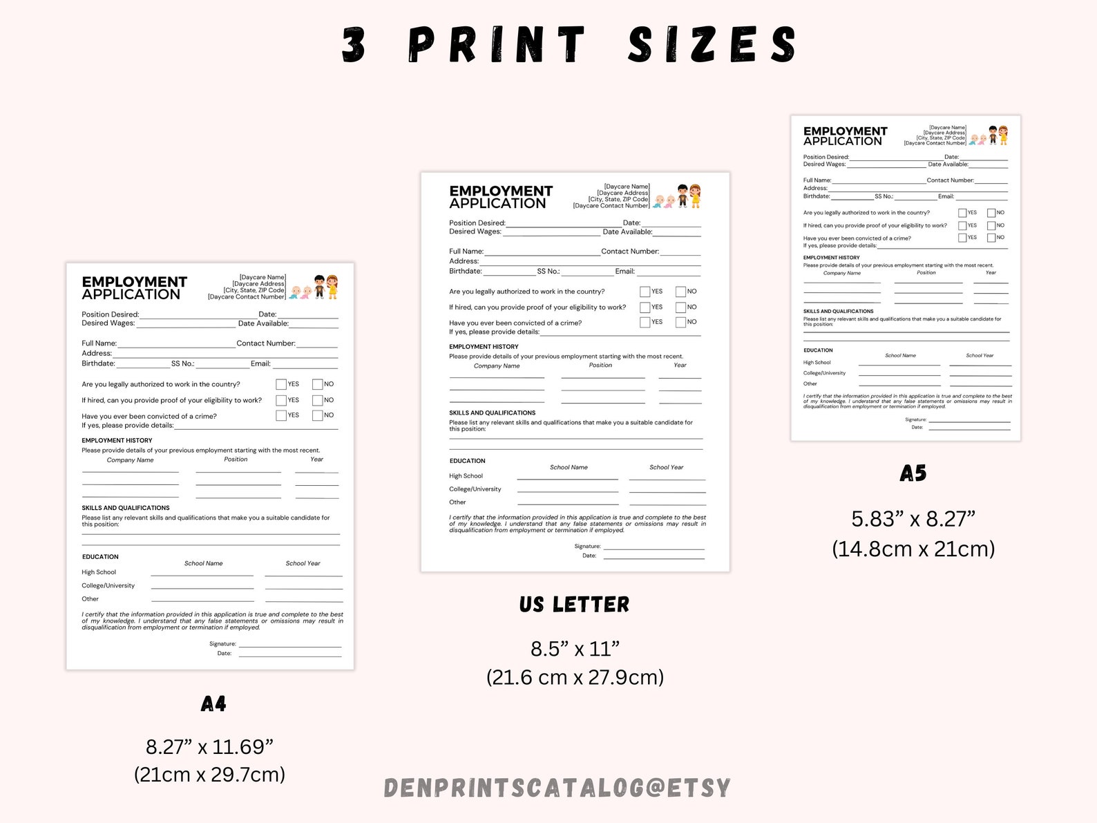 Daycare Employee Application Printable, Childcare Center Printable ...