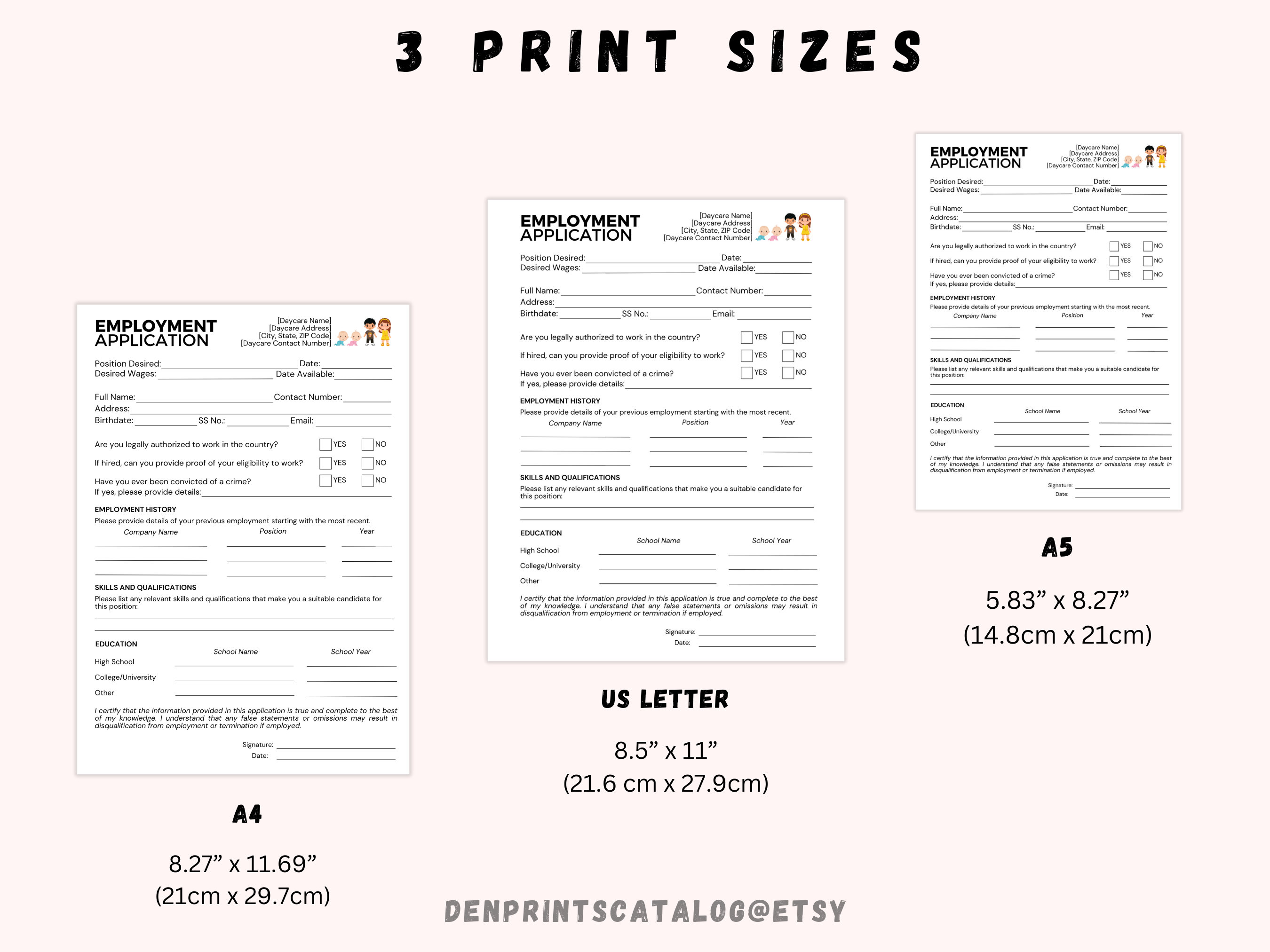 Daycare Employee Application Printable, Childcare Center Printable ...