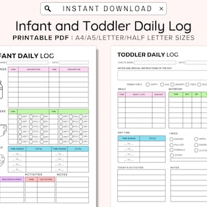 Infant Daily Log Printable, Daycare Printable Baby Log, Infant Toddler ...