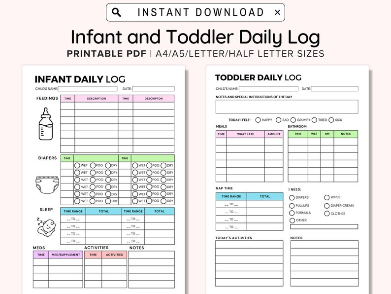 Infant Daily Log Printable, Daycare Printable Baby Log, Infant Toddler ...