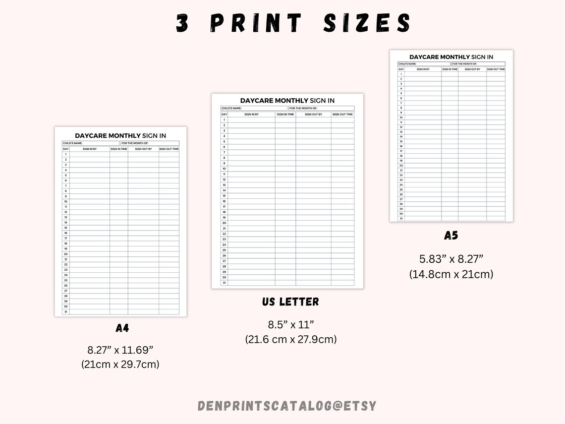 Daycare Monthly Sign in and Out, Student Name Print and Write, Sign in ...