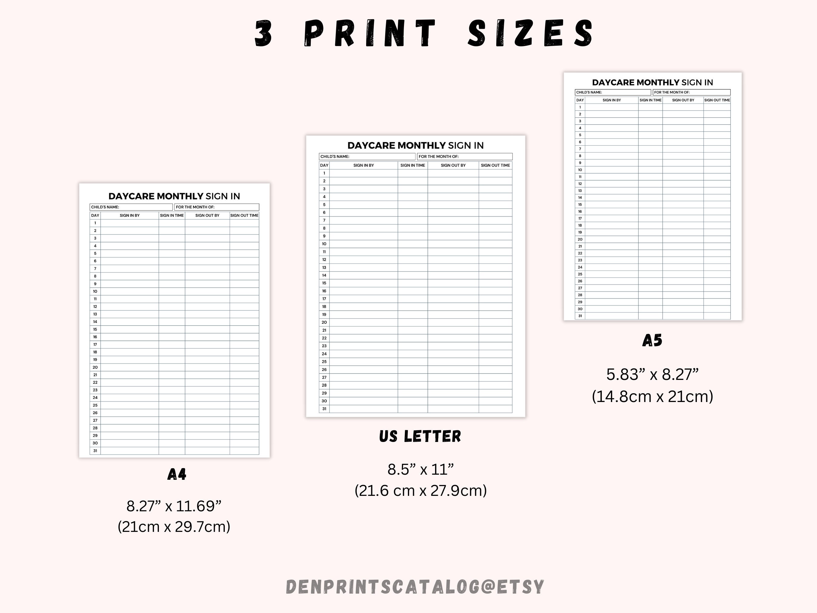 Daycare Monthly Sign in and Out, Student Name Print and Write, Sign in ...