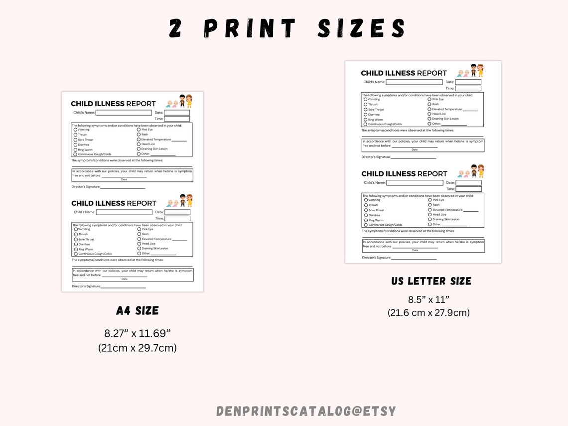 Child Illness Notice Printable, Daycare Printable Child Sick Report ...