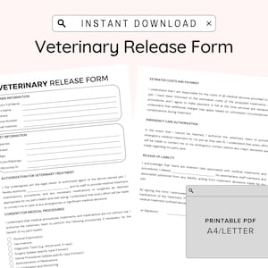 Veterinary Release Form Printable, Veterinary Medical Records Release ...