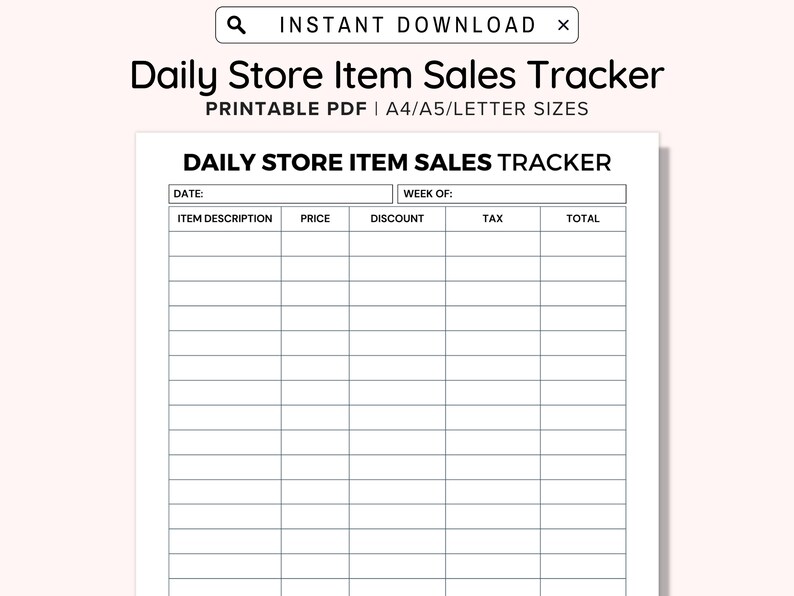 Daily Store Item Sales Tracker, Sales Tracker Printable, Print and ...