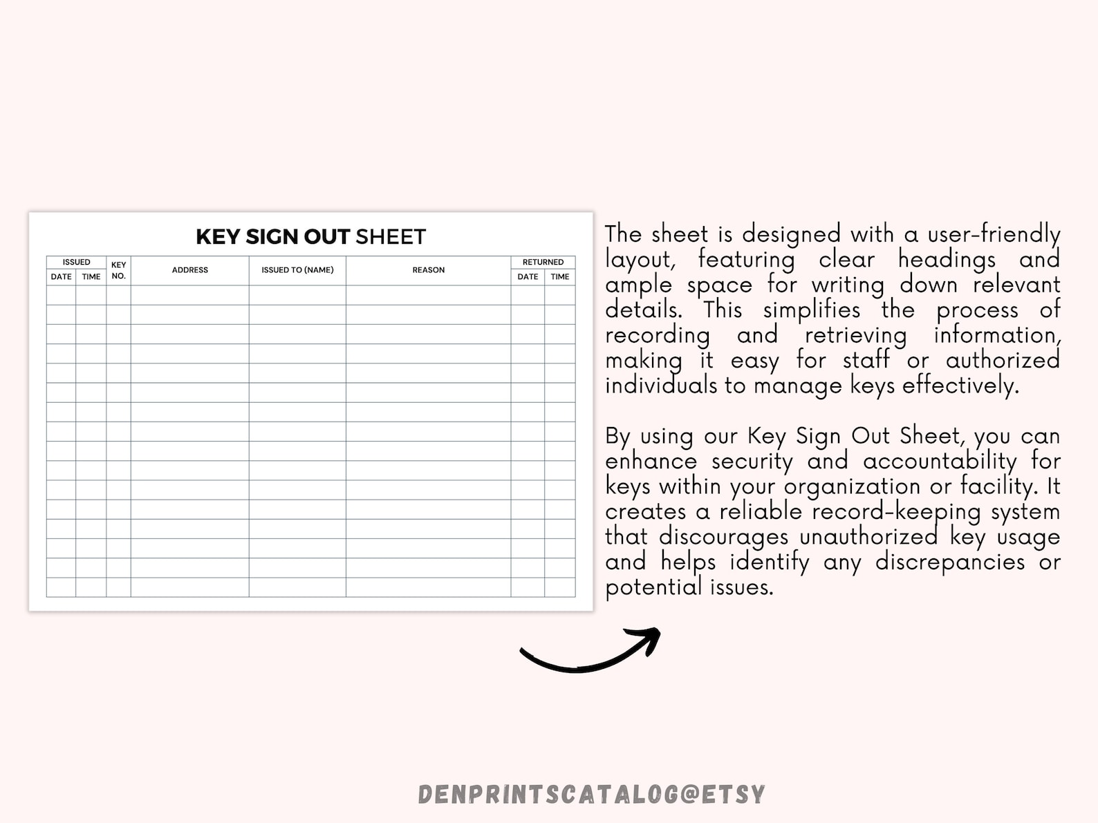Key Sign Out Sheet Printable, Visitor Sign in Out Form, Event Sign in ...
