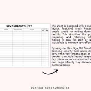 Key Sign Out Sheet Printable, Visitor Sign in Out Form, Event Sign in ...
