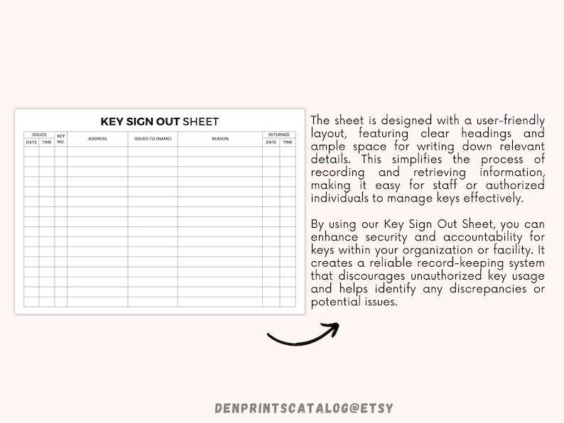 Key Sign Out Sheet Printable, Visitor Sign in Out Form, Event Sign in ...