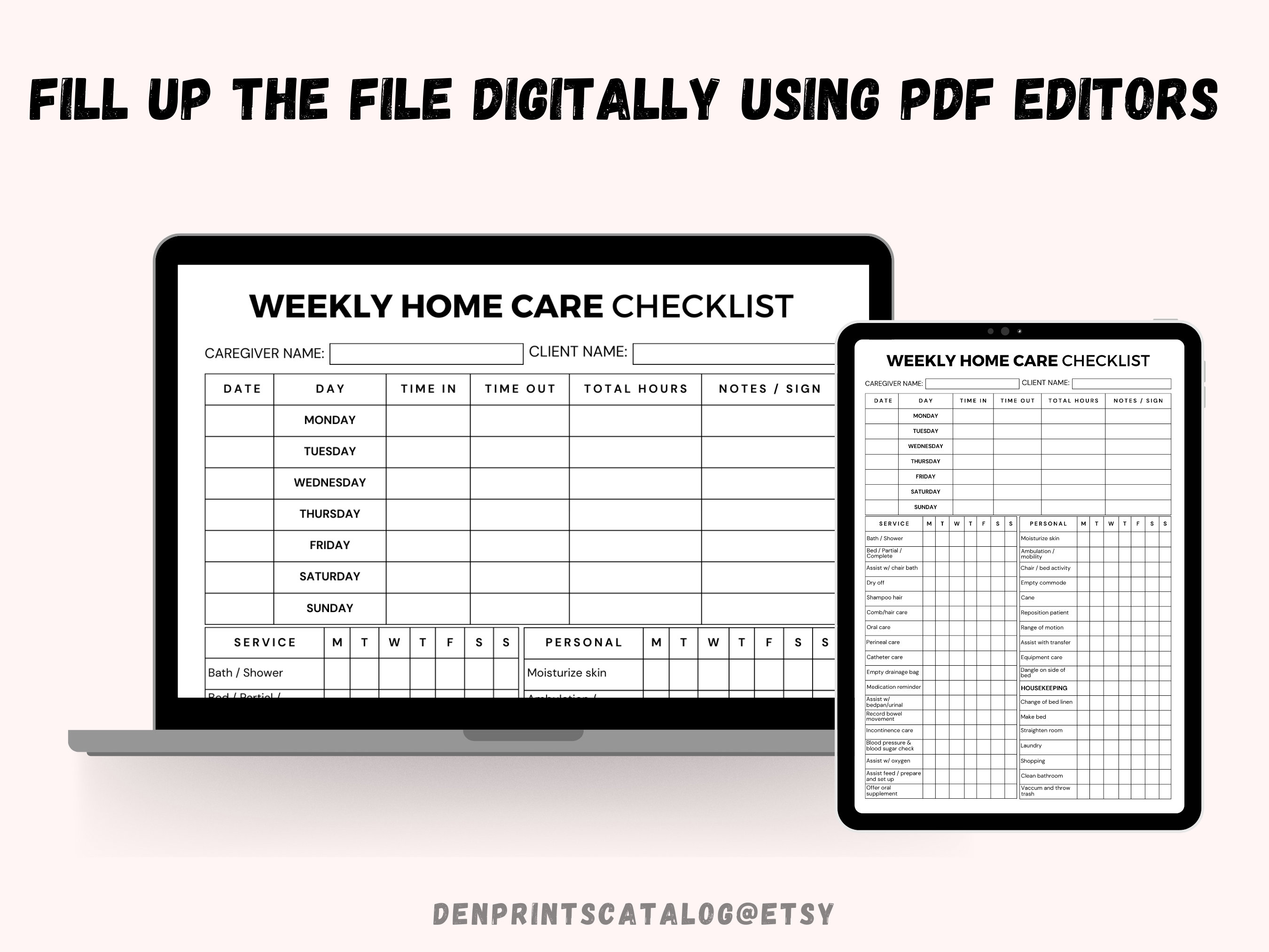 Weekly Home Care Checklist Printable, Monday Start, Caregiving Elderly ...