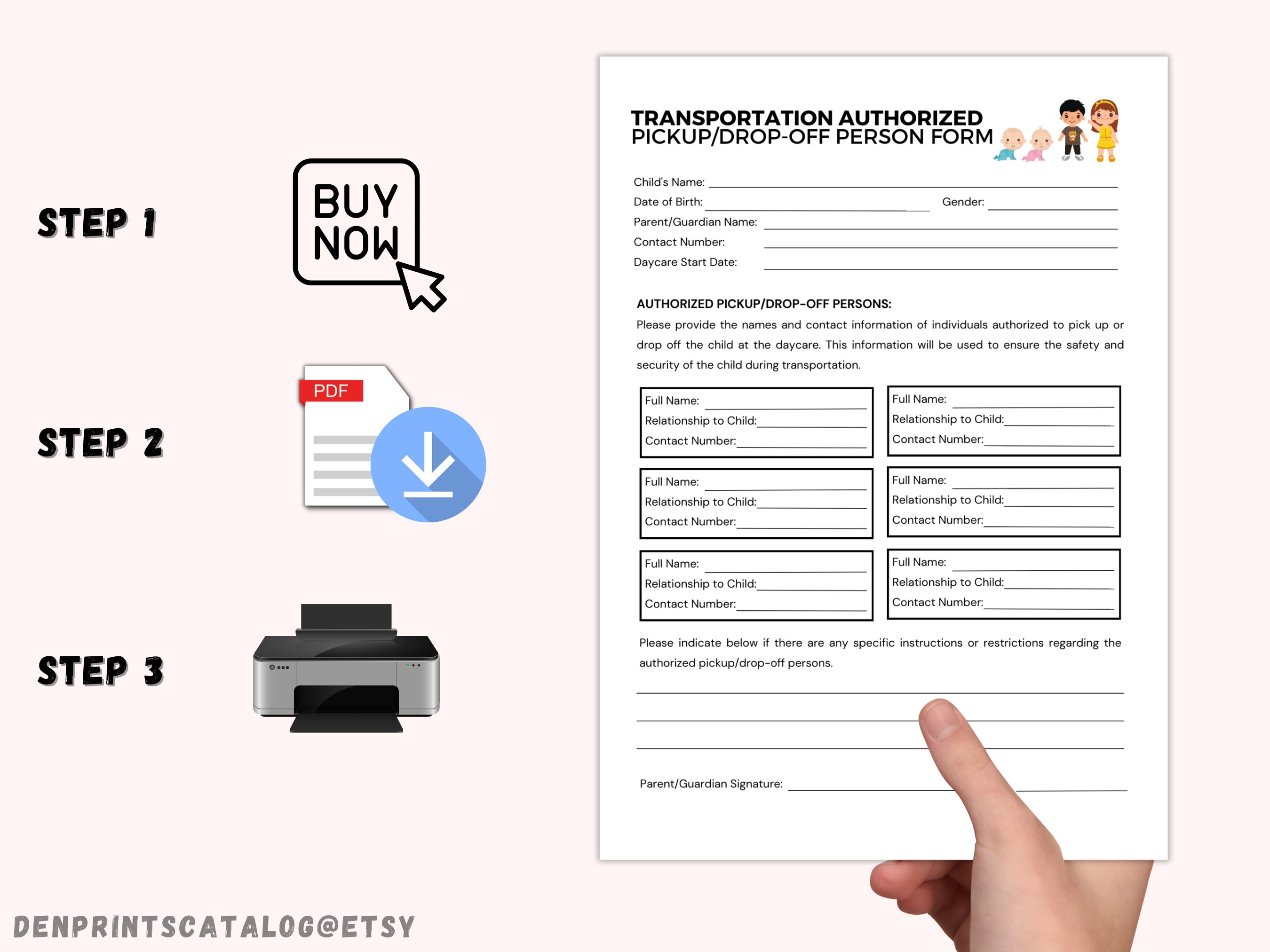 Daycare Pick-up Form, Child Care Center Child Authorized Pick-up ...