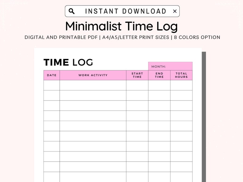 Time Log Printable Task Tracker Timesheet Printable Project - Etsy