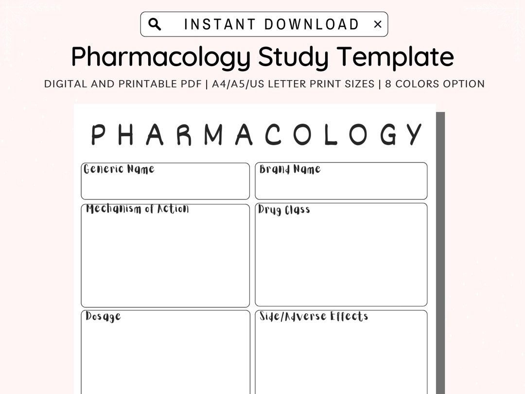 Pharmacology Nursing Template Printable, Minimalist Nursing Student ...