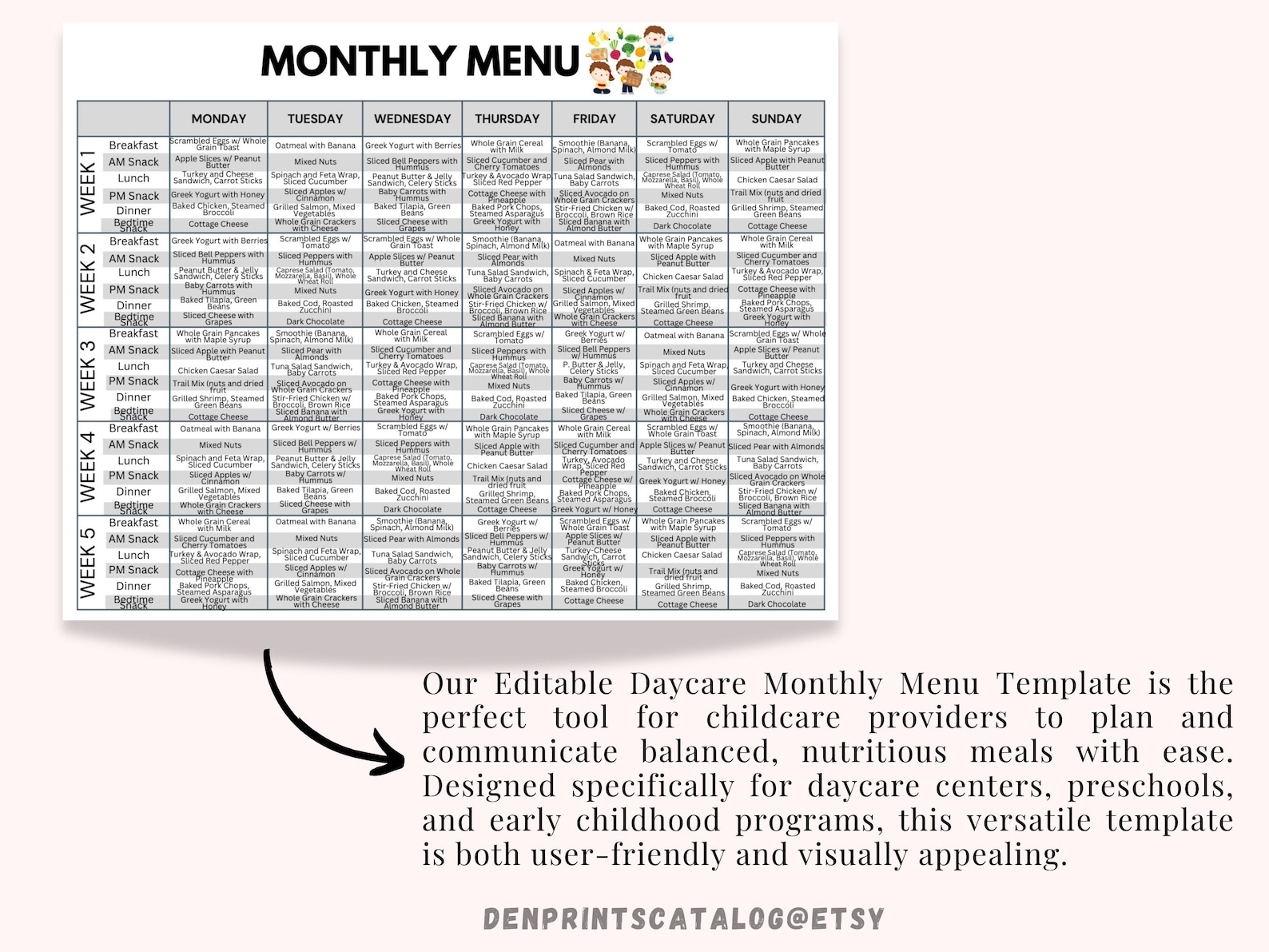 Editable Daycare Monthly Menu Template in Home Daycare Daily Schedule ...