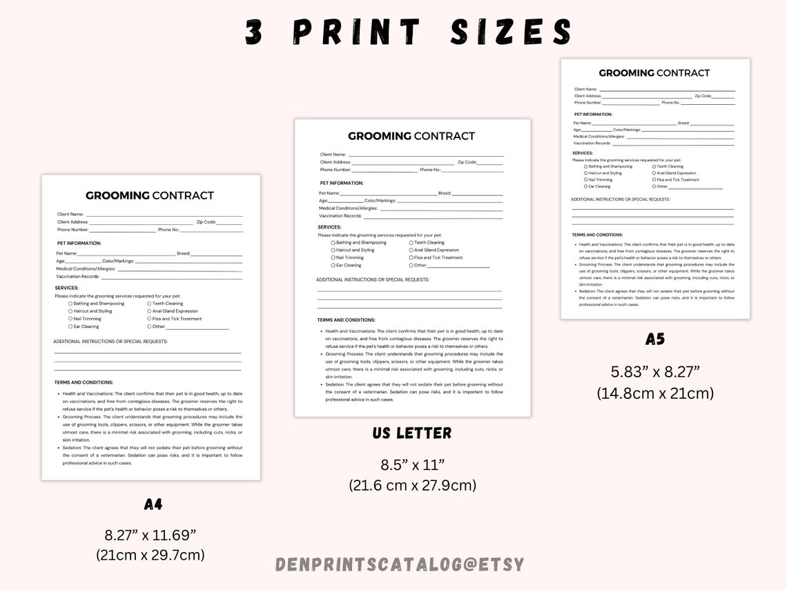 Pet Grooming Contract Printable, Pet Client Grooming Agreement, Dog Cat ...