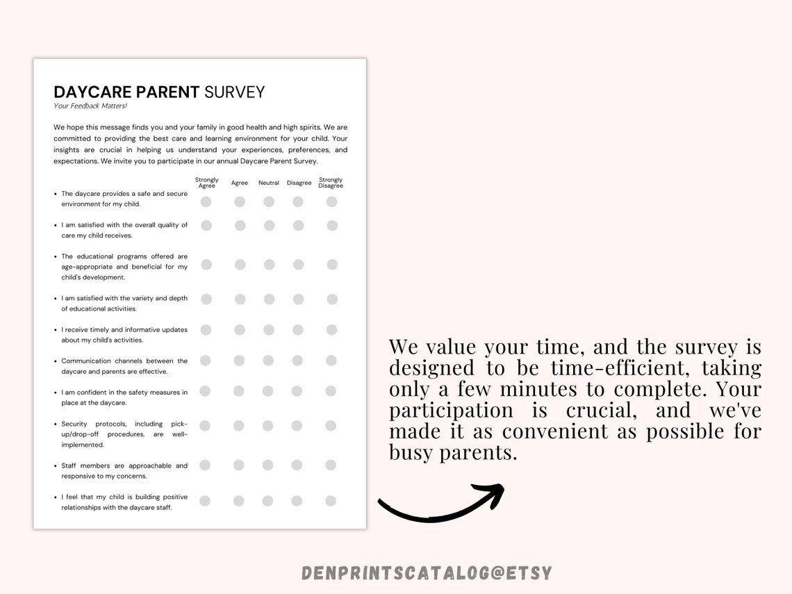 Editable DAYCARE PARENT SURVEY, Childcare Center Printable Parent ...