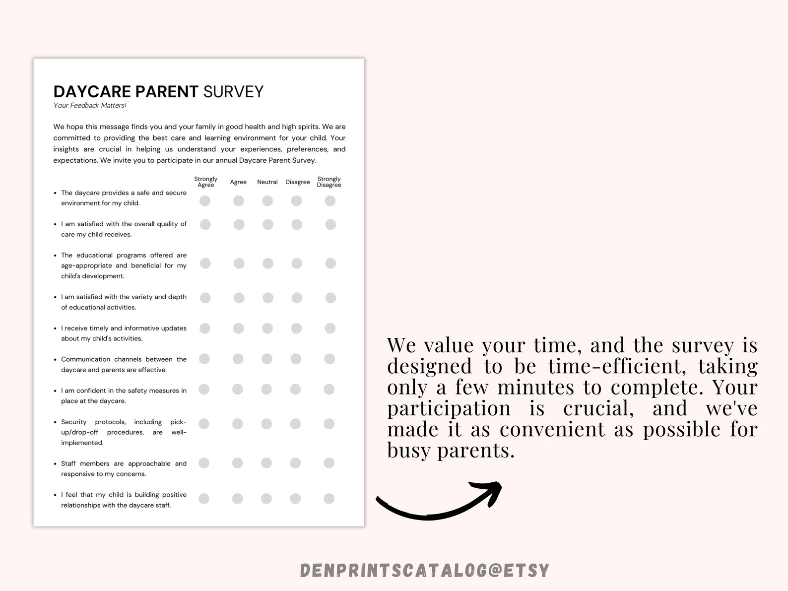 Editable DAYCARE PARENT SURVEY, Childcare Center Printable Parent ...