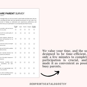 Editable DAYCARE PARENT SURVEY, Childcare Center Printable Parent ...
