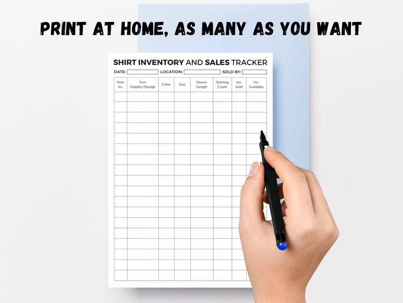 Shirt Inventory and Sales Tracker Printable, Sales Log Sheet, Inventory ...