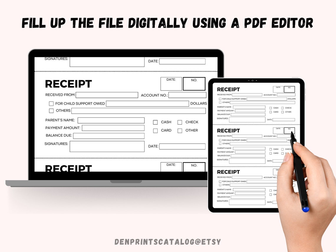 Child Support Receipt Printable for DIY Receipt Book Digital Download ...