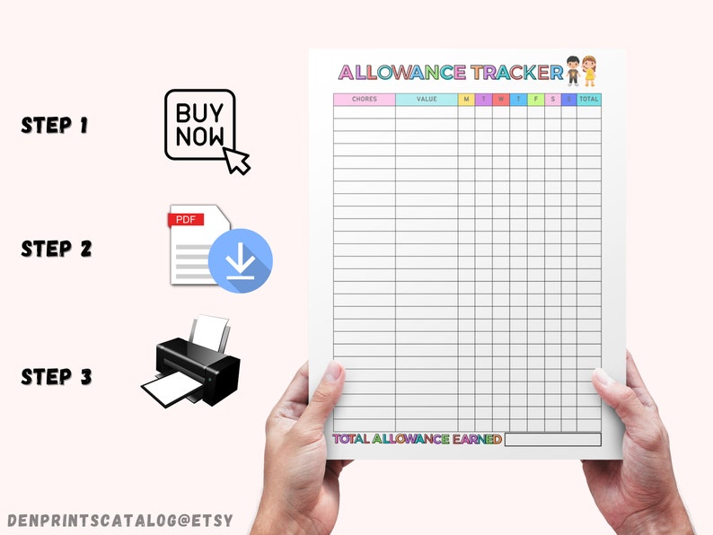 Allowance Tracker for Kids,printable Allowance Chore Chart,daily Weekly ...