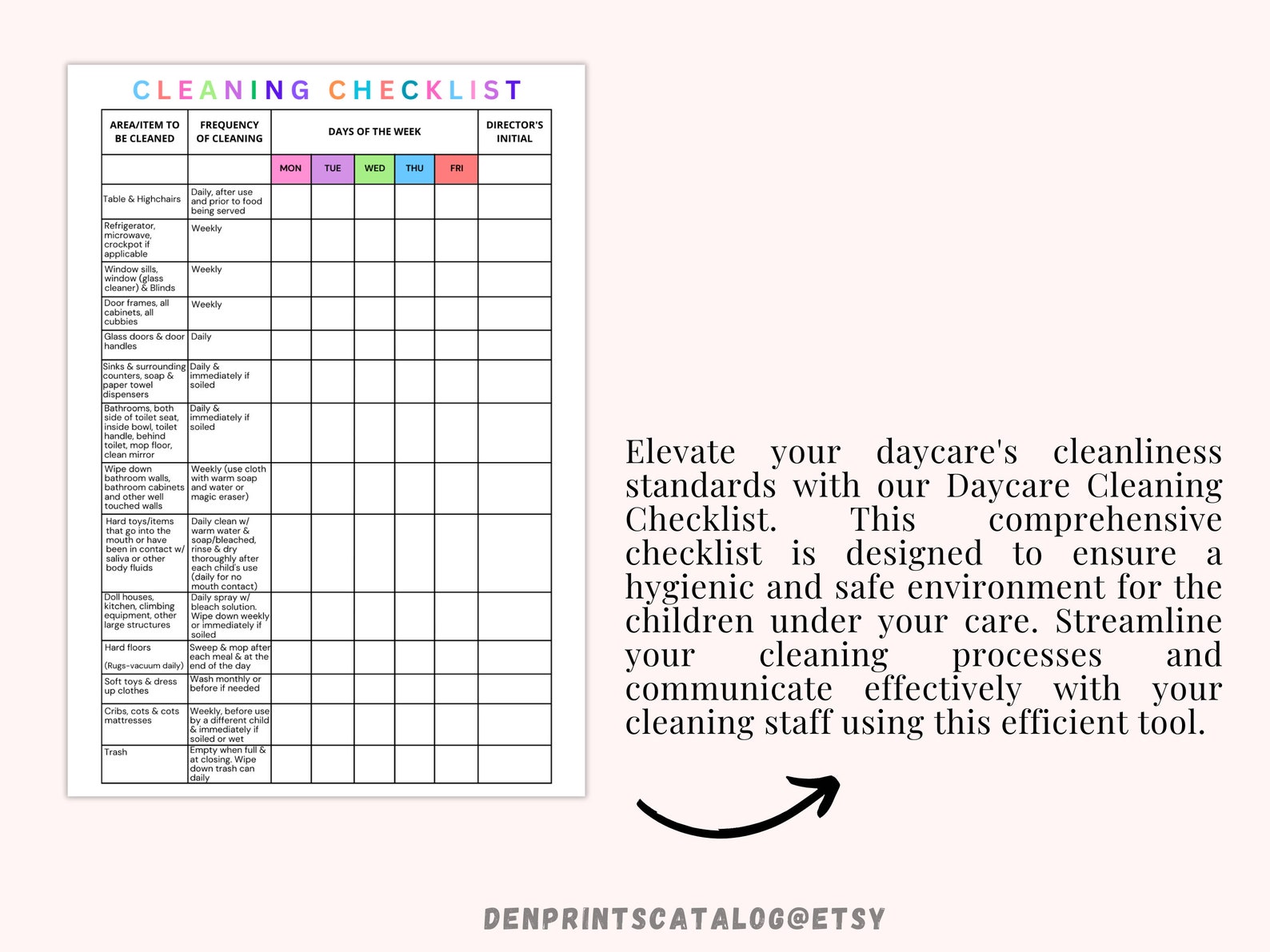 Daycare Cleaning Checklist, Childcare Cleaning Checklist, Daycare ...