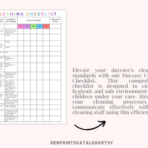 Daycare Cleaning Checklist, Childcare Cleaning Checklist, Daycare ...
