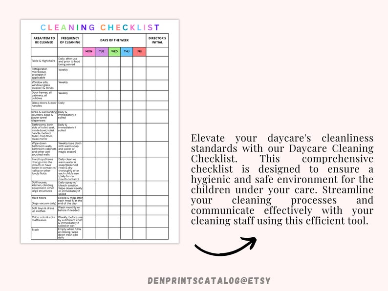 Daycare Cleaning Checklist, Childcare Cleaning Checklist, Daycare ...