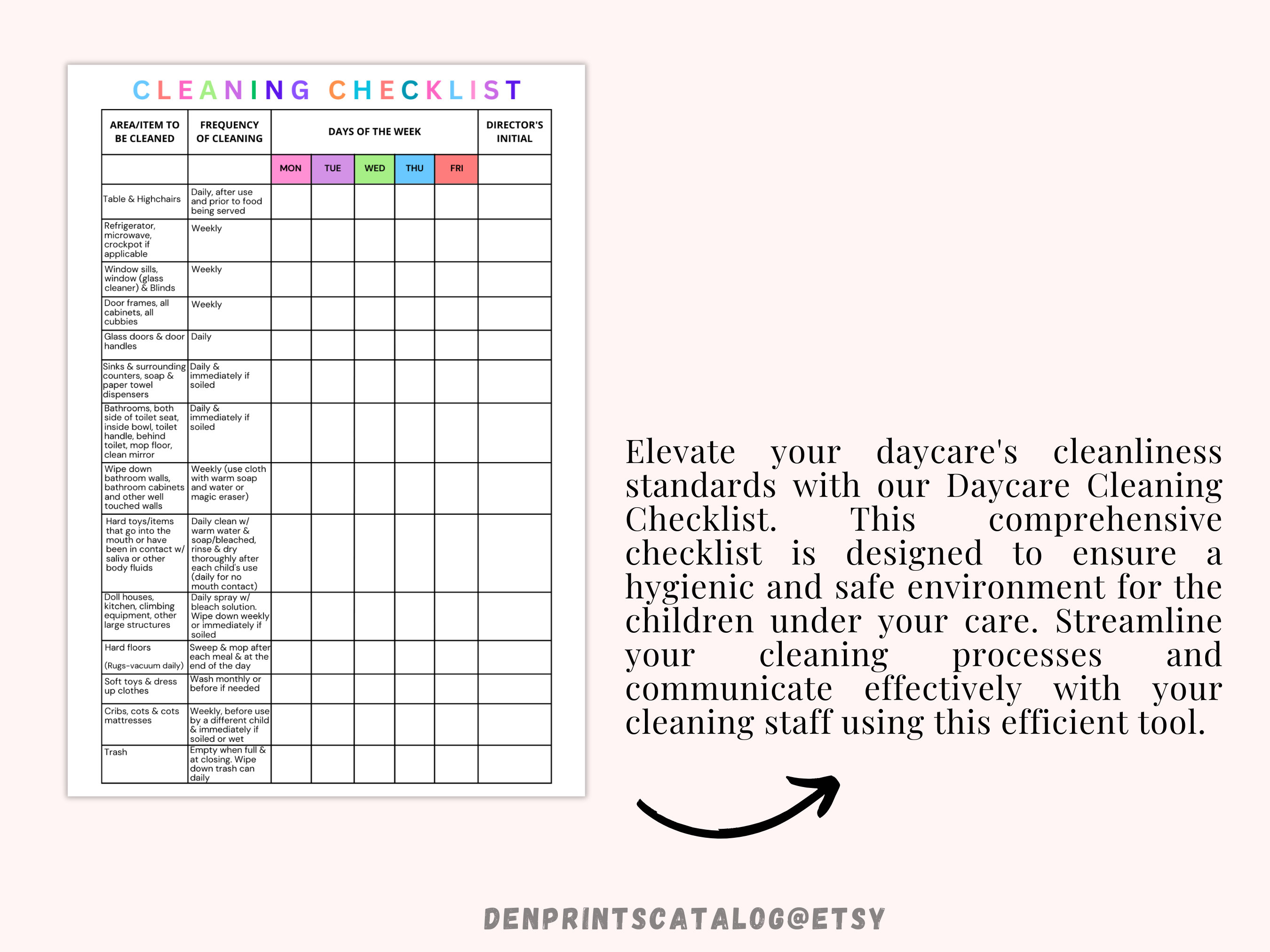 Daycare Cleaning Checklist, Childcare Cleaning Checklist, Daycare ...