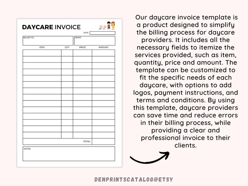Daycare Invoice Printable, Childcare Invoice, Editable Invoice for ...