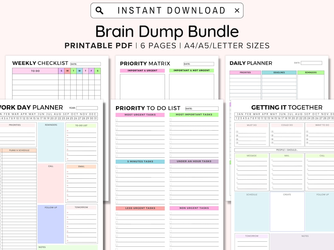 Brain Dump Template BUNDLE Printable, to Do List Editable, ADHD Daily ...