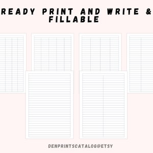 FILLABLE Blank Columns Charts With Header 1, 2, 3, 4, 5 and 6 ...