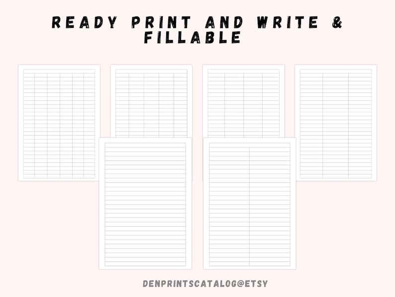FILLABLE Blank Columns Charts With Header 1, 2, 3, 4, 5 and 6 ...