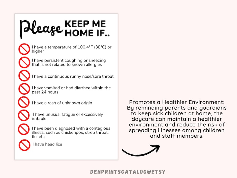 Child Sick Board Printable Template for Daycare, School and Childcare ...