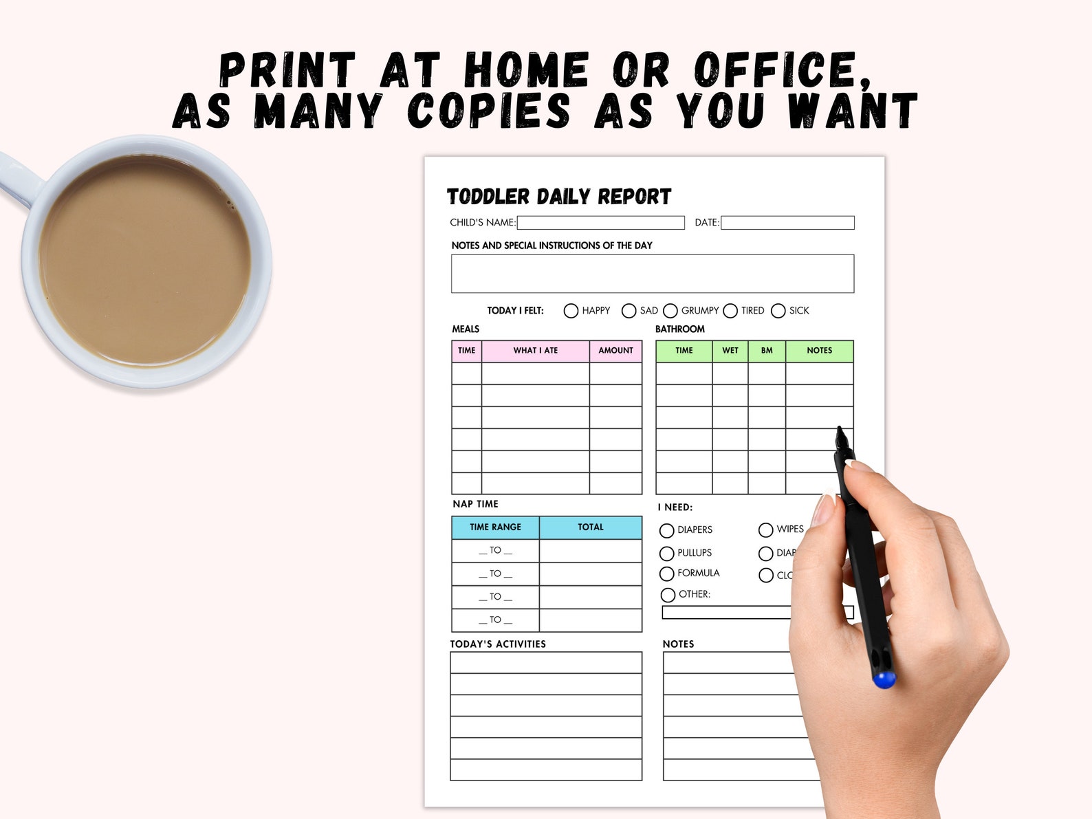 Toddler Daily Report Daily Log for Daycare, Preschool, Nanny ...