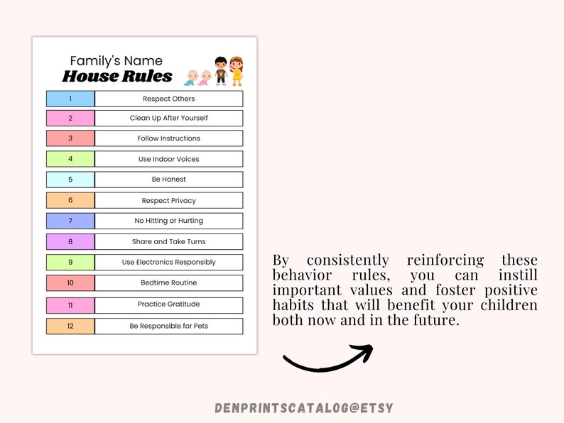 House Rules for Kids Printable, Family House Rules, Family Rules, Home ...