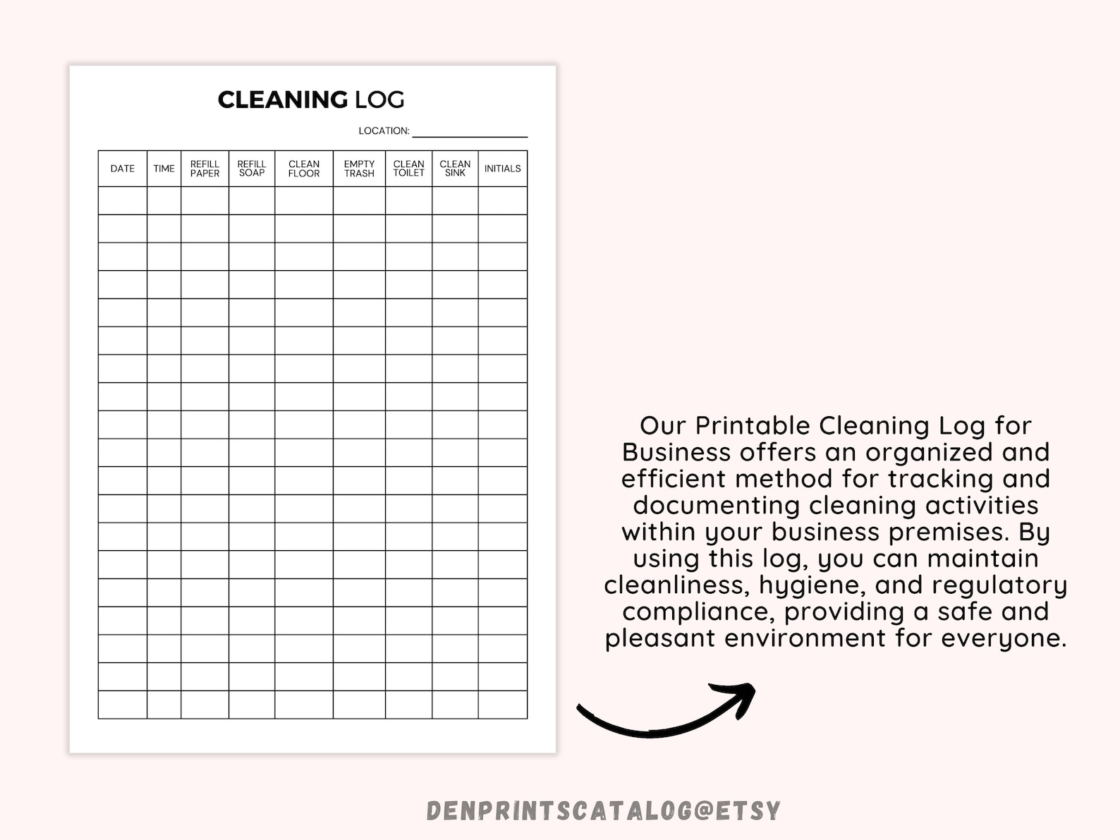 Weekly Bathroom Cleaning Chart Printable, Restroom Cleaning Log for ...