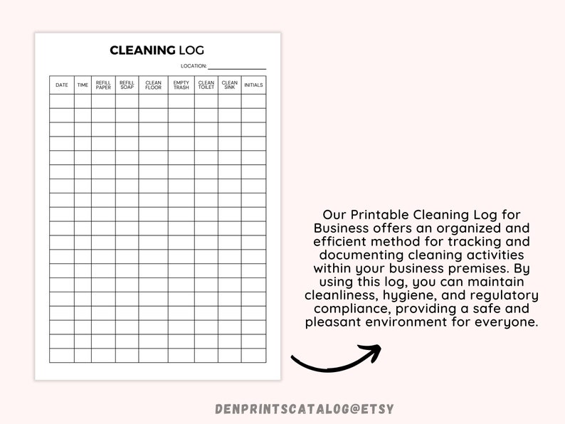 Weekly Bathroom Cleaning Chart Printable, Restroom Cleaning Log for ...