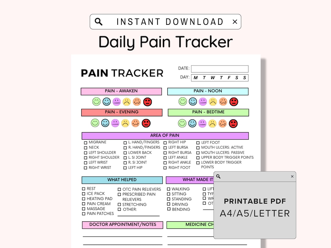 Daily Pain Tracker and Journal Printable, Chronic Pain Management, Pain ...
