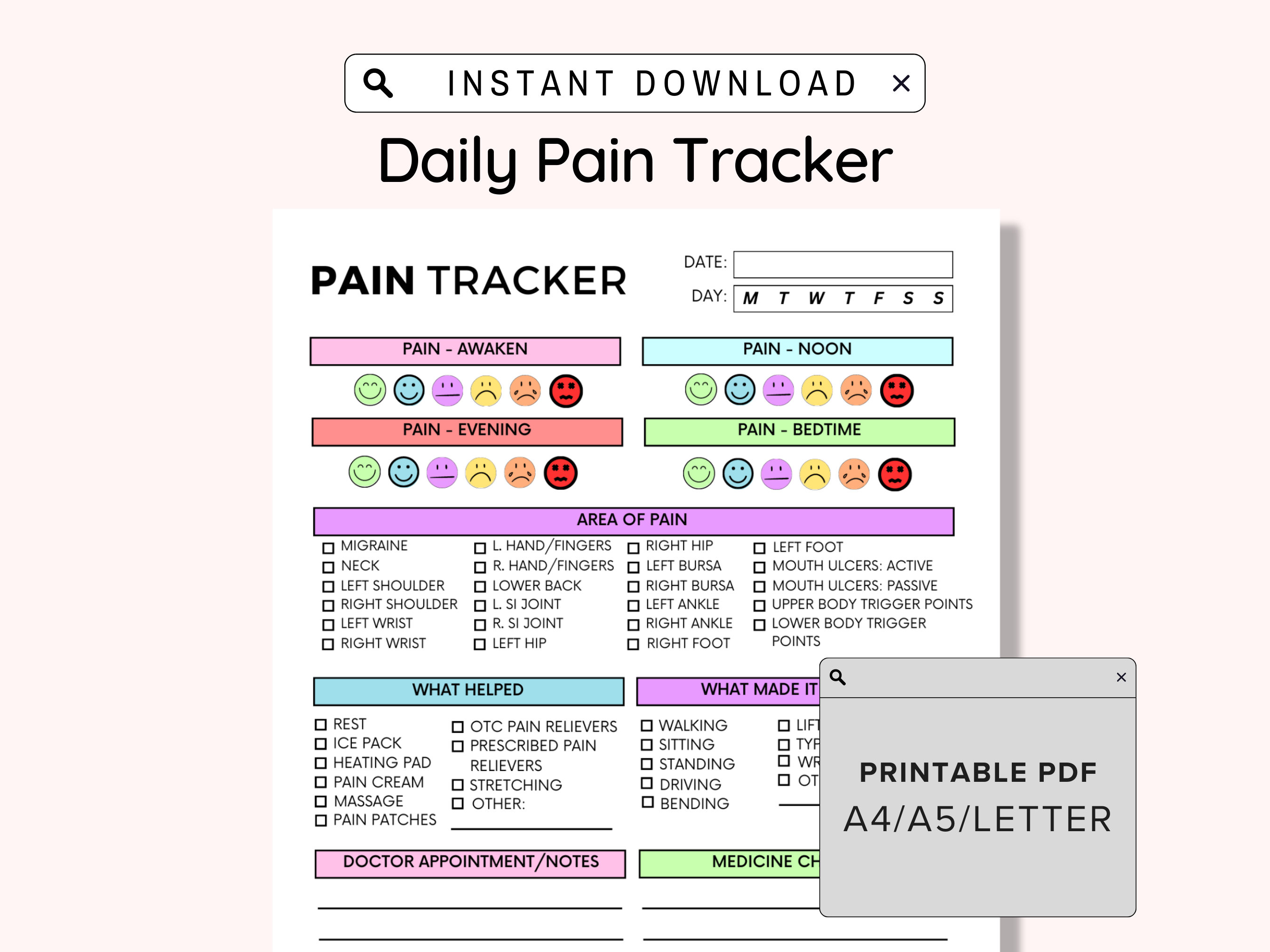 Daily Pain Tracker and Journal Printable Chronic (Download Now) - Etsy