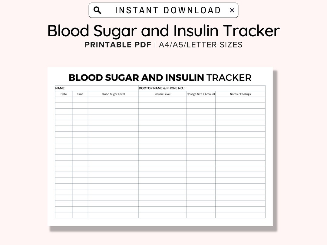 Blood Sugar and Insulin Tracker Printable, Print and Write PDF, Blood ...