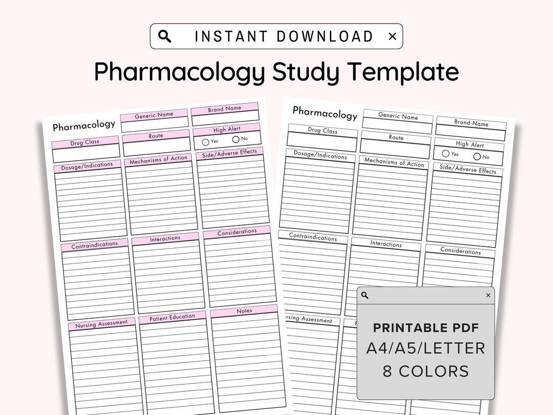 Pharmacology Printable, Drug Card Printable, Nursing School Template ...