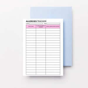 Daycare Allergy Tracker Printable, Chart Allergy Events Symptoms ...