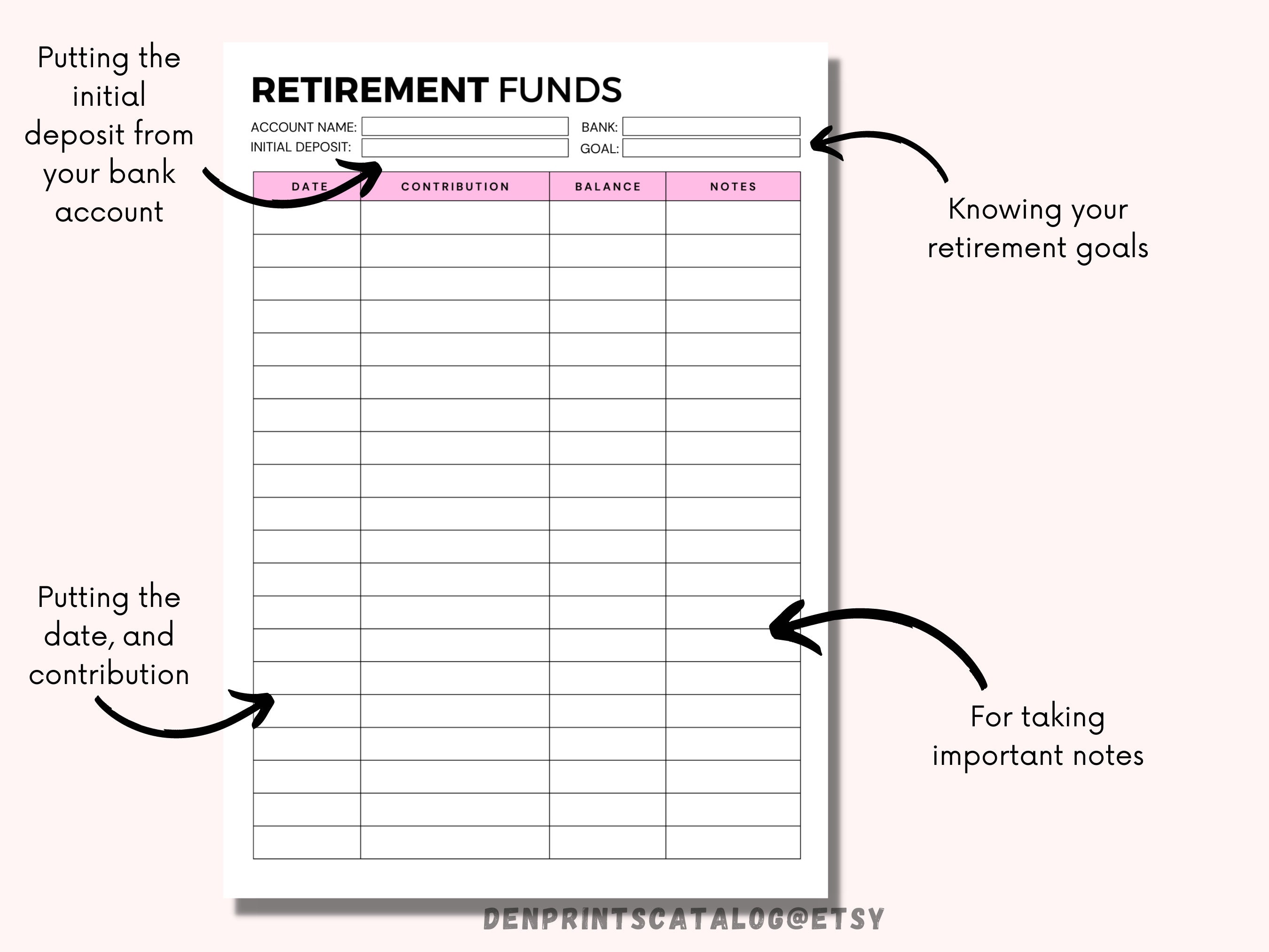 Retirement Funds Tracker Printable Savings Planner - Etsy
