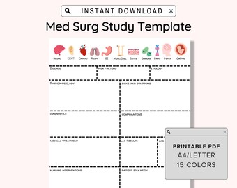 Med Surg Study Template Printable, Pathophysiology Template, Medical Surgical Nursing, Disease ...