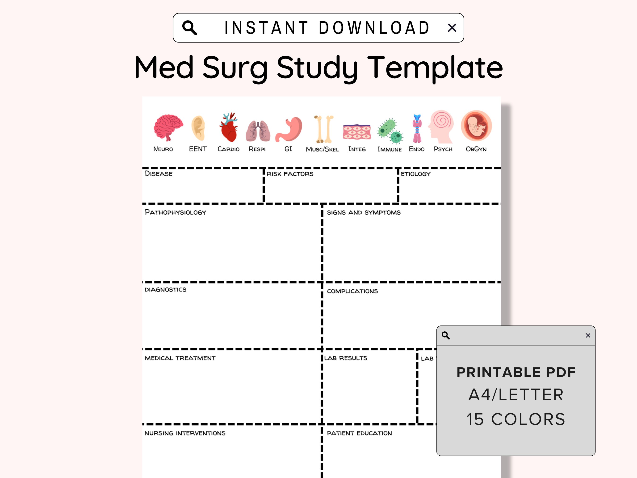 Minimalist Med Surg Study Template, Pathophysiology Template, Medical Surgical Nursing, Disease ...