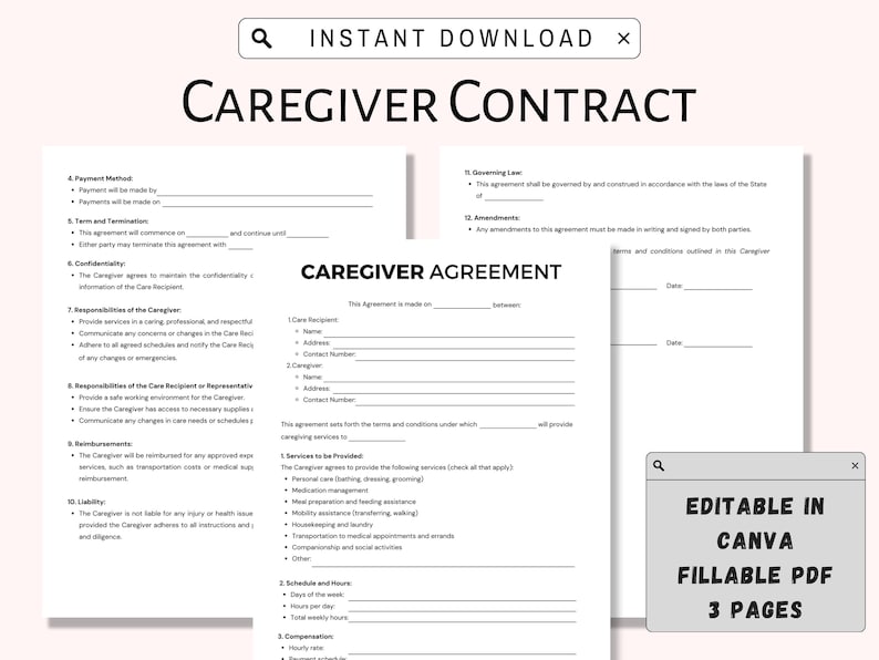 Fillable PDF Adult Caregiver Agreement Template Printable Editable in ...
